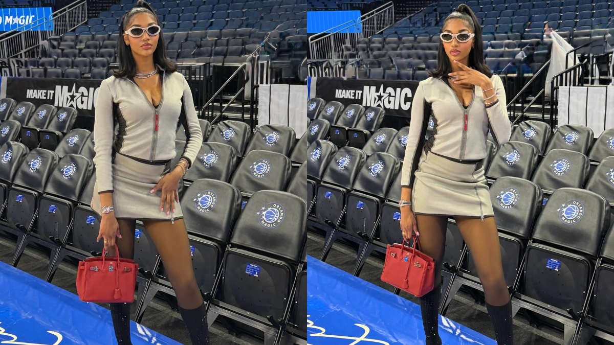 Angel Reese Turns Heads Courtside in Plunging Gray Mini